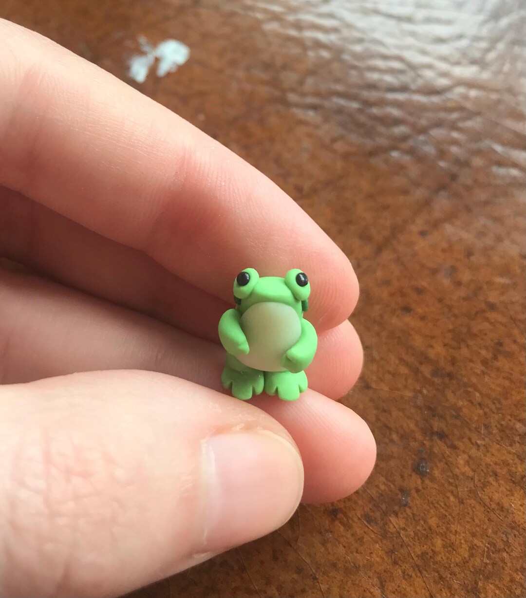Frog Sculpture, Miniature Green Frog, Collectible Clay Figurine, Small ...