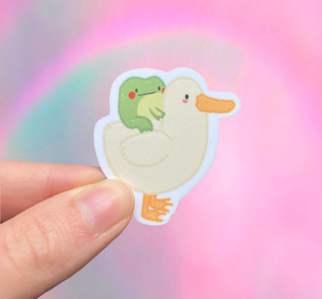 Frog and Duck Friends Sticker, Die Cut Waterproof Vinyl Sticker - Etsy