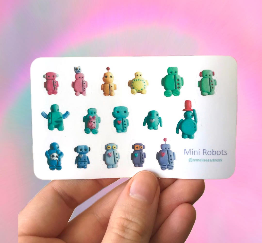 Rainbow Robots Mini Sticker Sheet, Stationary, Original Art - Etsy