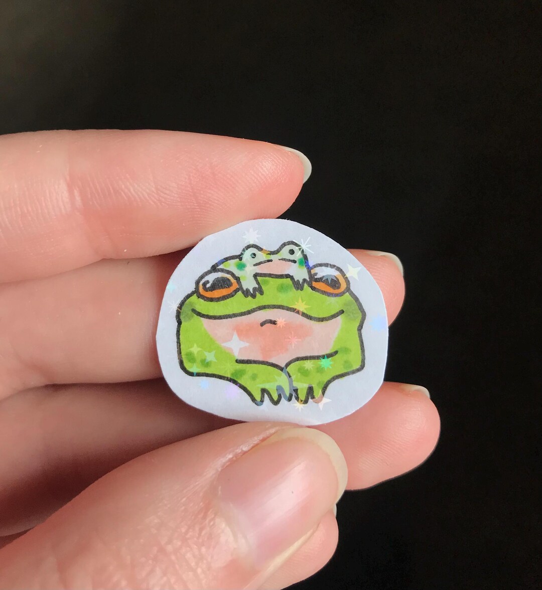 Mom and Baby Frog, Original Art Doodle Sticker, Ink and Alcohol Marker ...