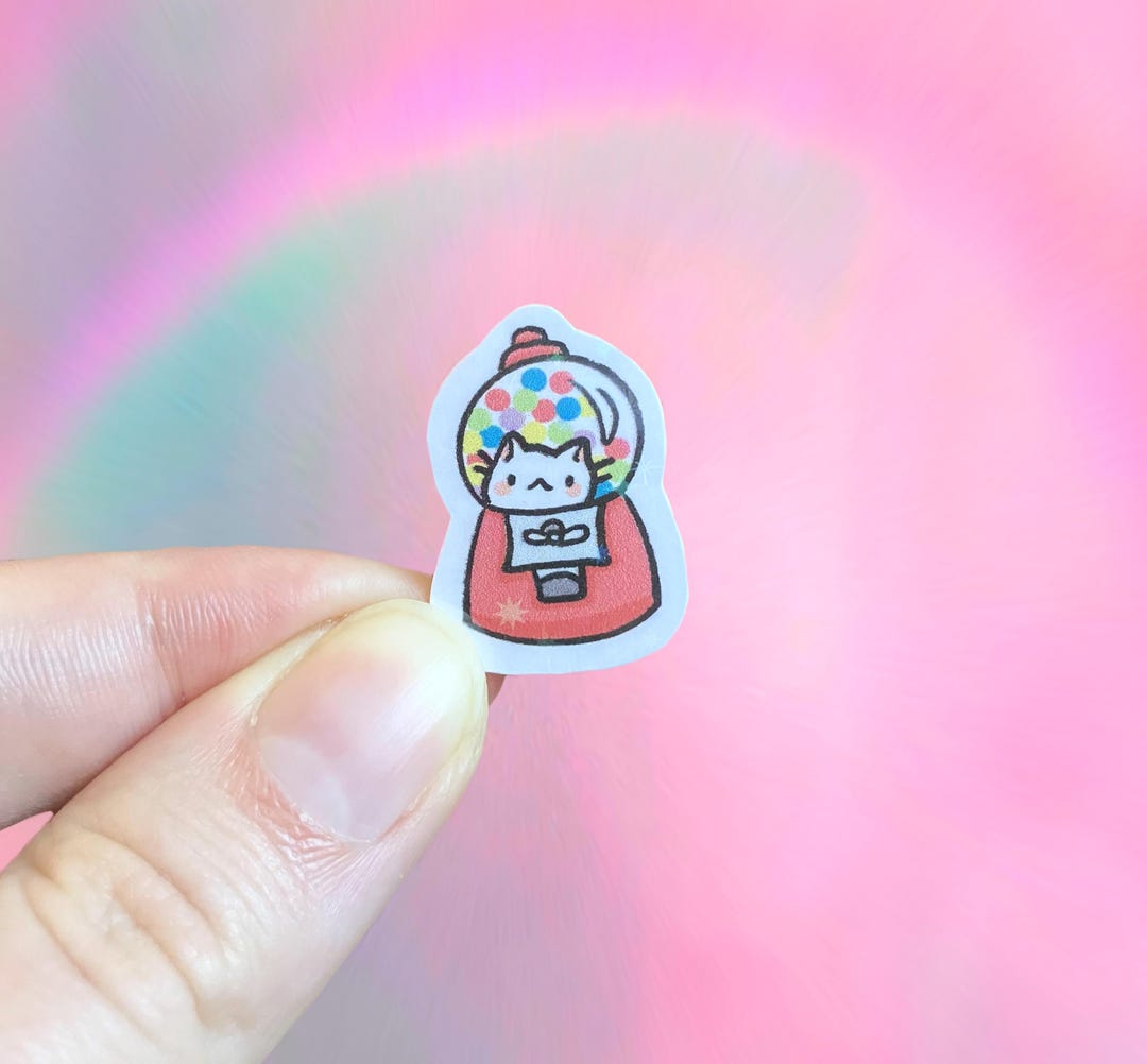 Gumball Machine Cat Sticker, Vinyl Waterproof, Candy Illustration ...