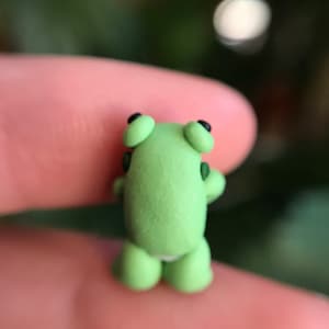 Frog Sculpture, Miniature Green Frog, Collectible Clay Figurine, Small ...