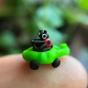 Ladybug in a Leaf Car Miniature Figurine, Fairy Garden Sculpture - Etsy