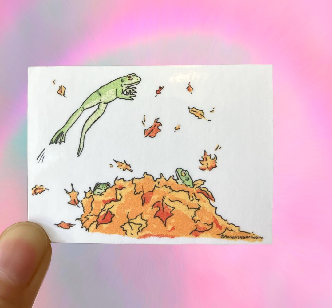 Autumn Frogs Illustrated Sticker, Animals Jumping Into Leaves, Fall ...