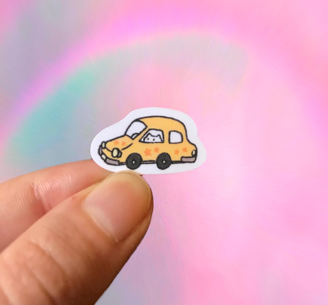 Tiny Cat Car Sticker, Vinyl Waterproof, White Kitty Driving a VW Beetle ...