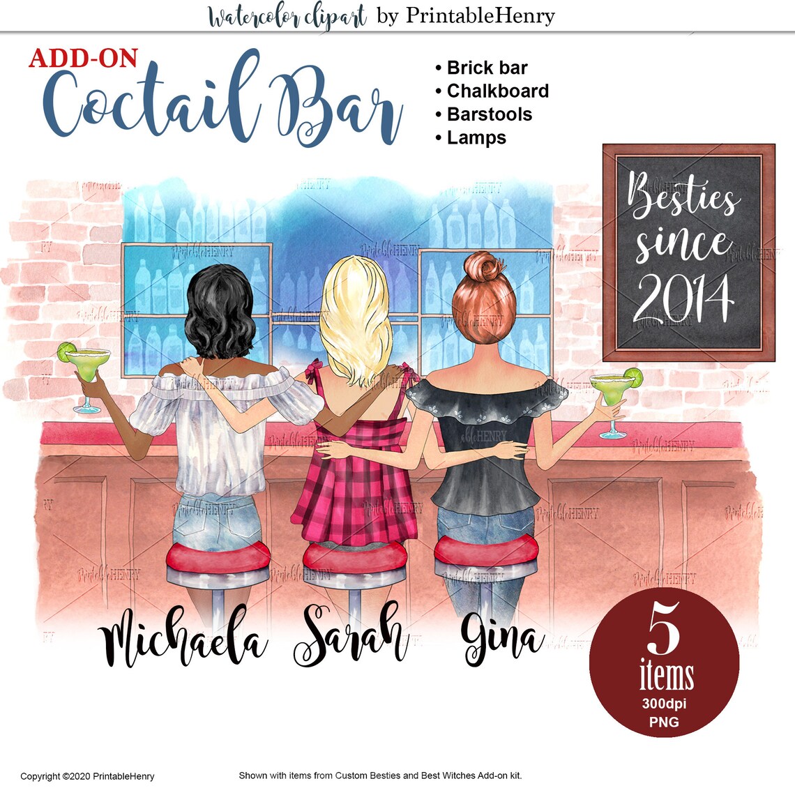 Cocktail Bar Clipart Background Custom Watercolor Backdrop Bar - Etsy
