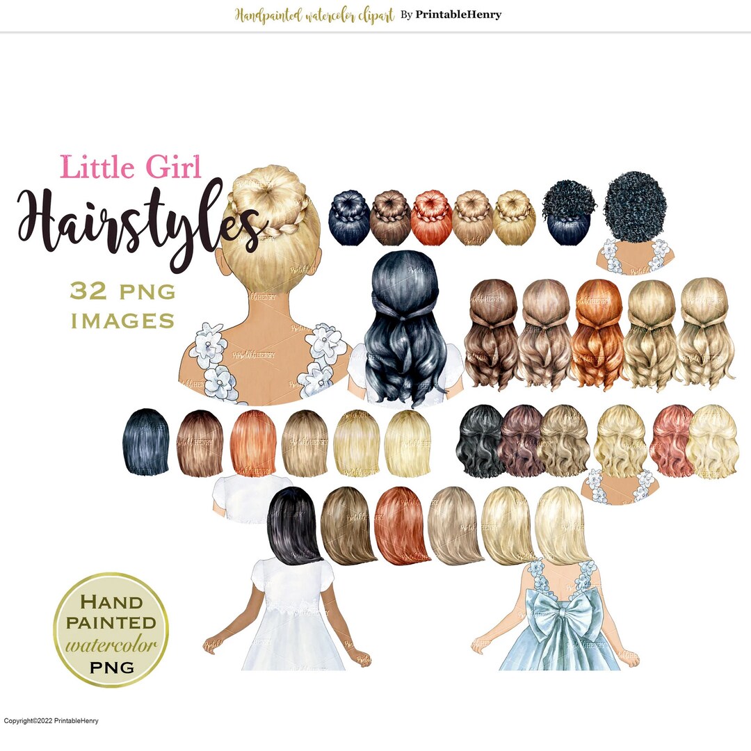 Little Girl Hairstyles Clipart Handpainted Watercolor PNG Images ...