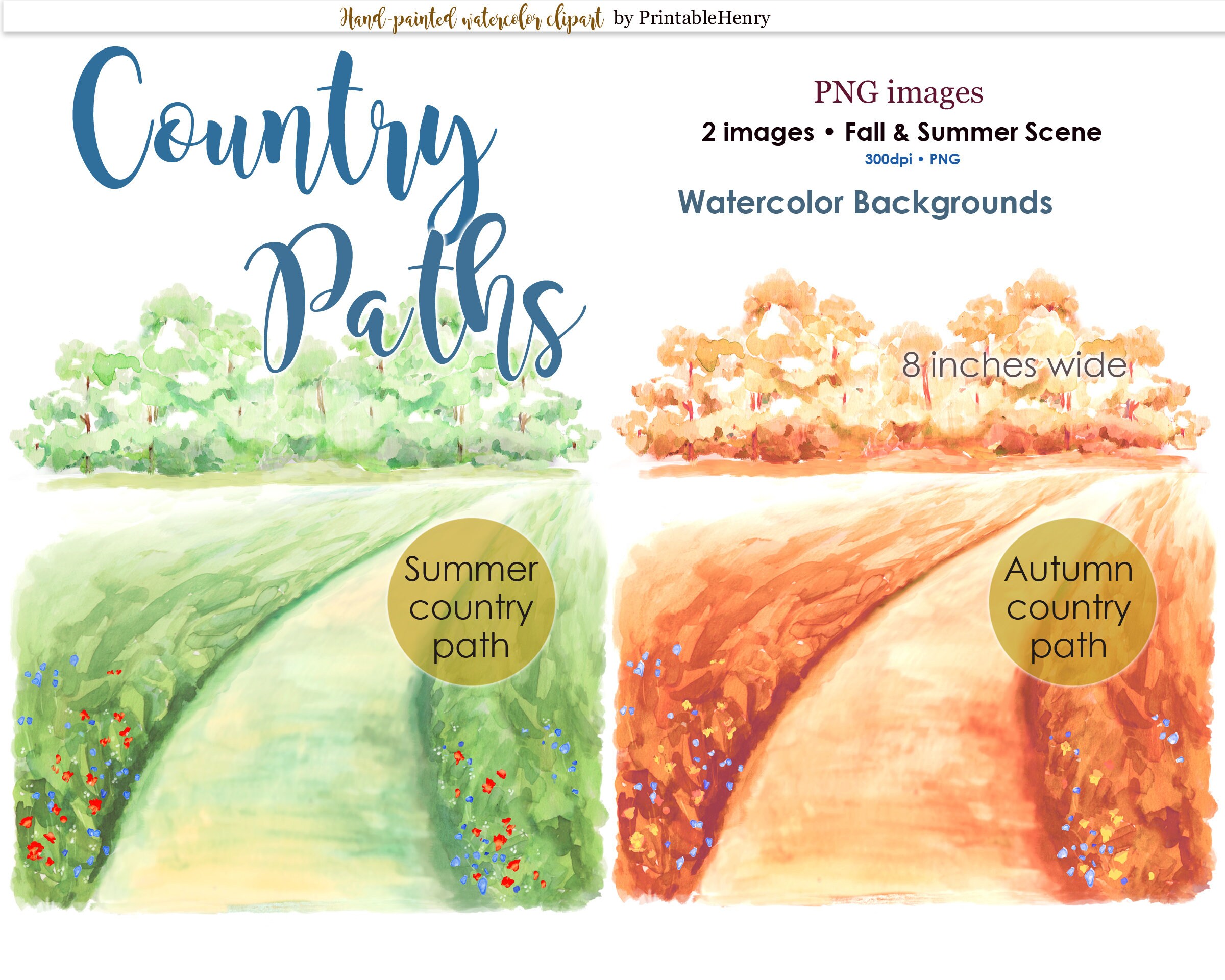 Country Path Landscape Background Clipart Hand-painted | Etsy