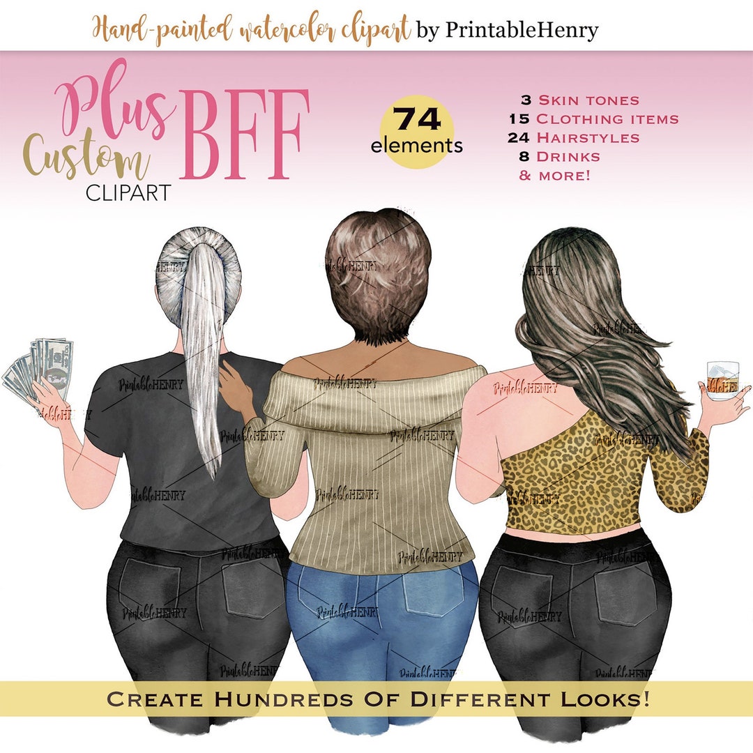 Curvy Girls Portrait Clipart Friends Sisters Mother and - Etsy