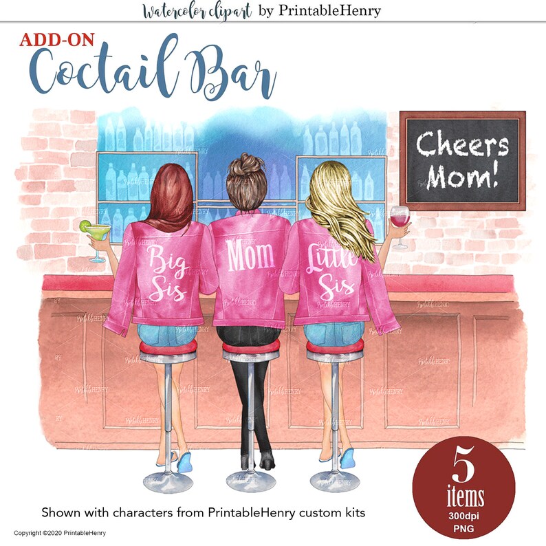 Cocktail Bar Clipart Background Custom Watercolor Backdrop Bar | Etsy
