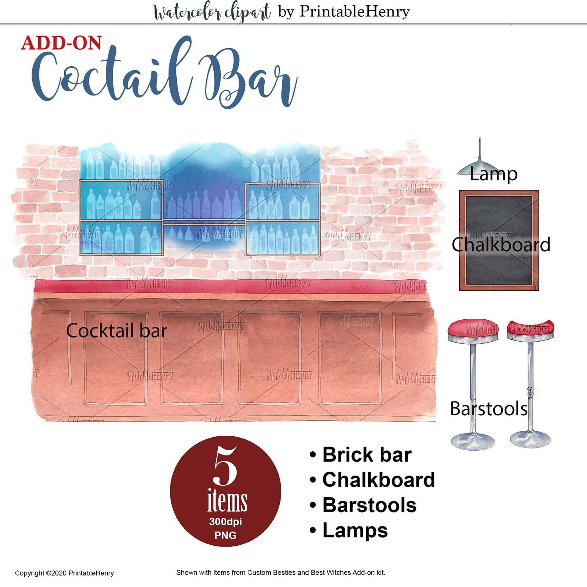 Cocktail Bar Clipart Background Custom Watercolor Backdrop Bar | Etsy