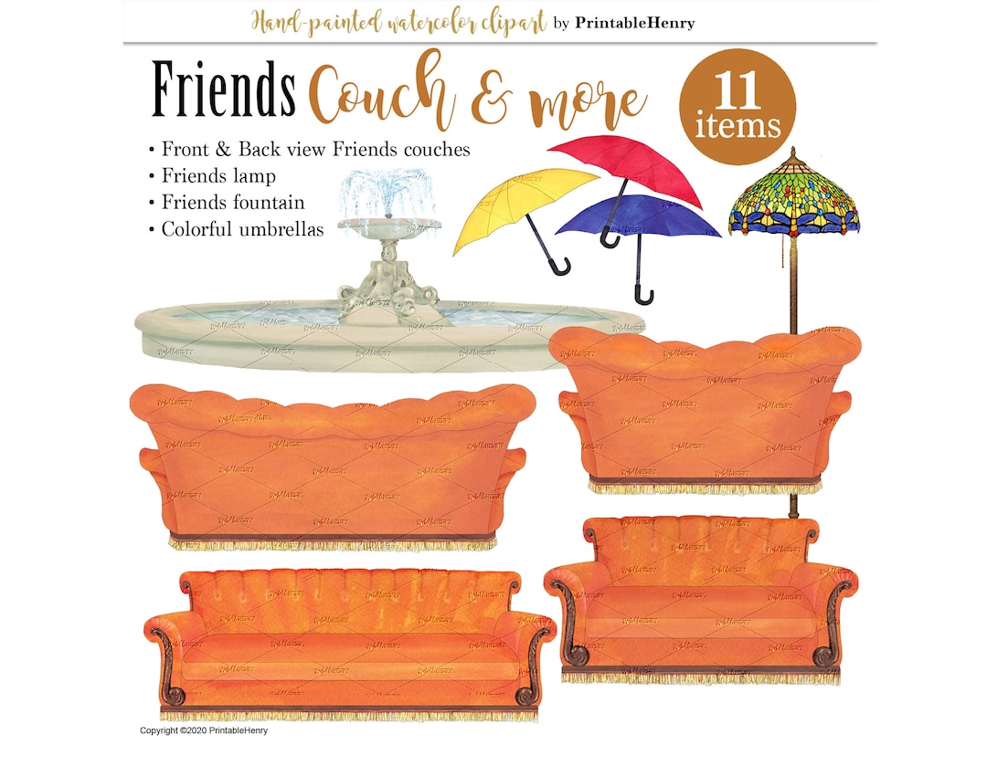 Friends TV Sofa Clipart Scene Background Png Elements, Stained Glass ...