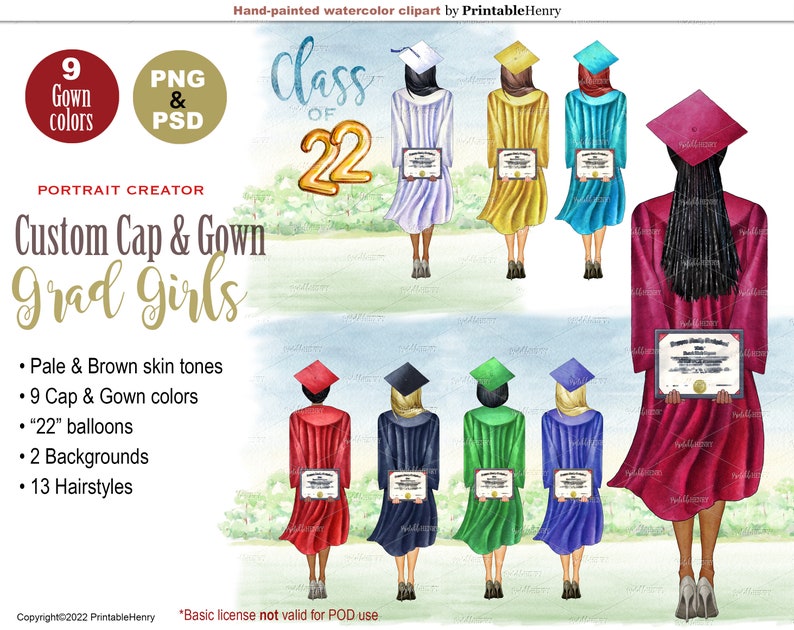 Graduation Girls Clipart With Commercial License Pale Brown - Etsy
