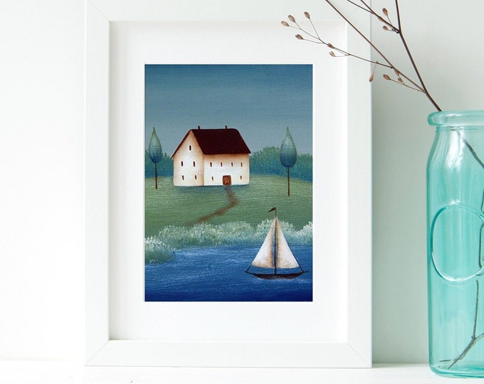 Folk Art Print, Primitive Art Print, Folk Art Nautical Painting ...