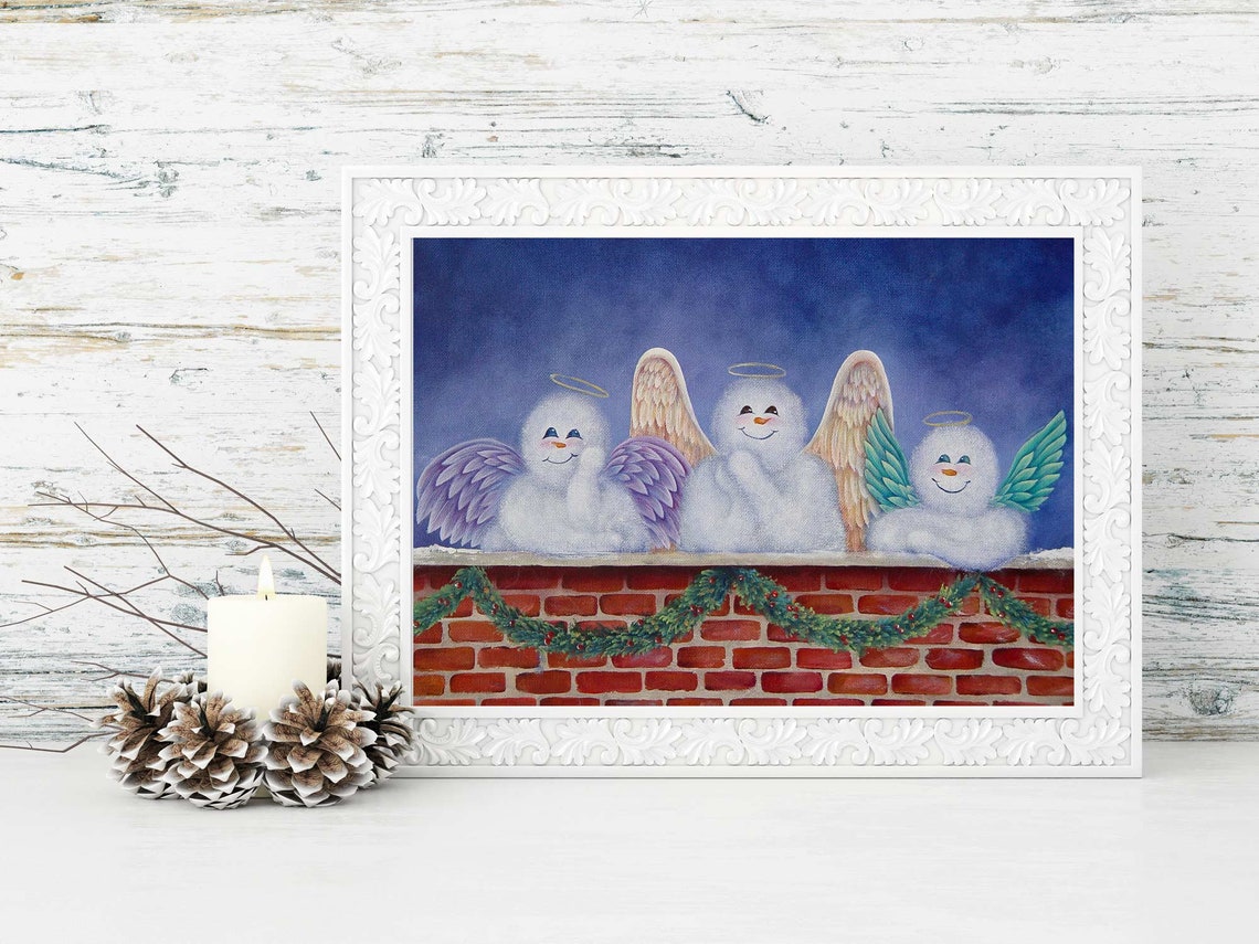 Snow Angels Painting, Raphael Snowman Cherubs, Snowman Art Print - Etsy
