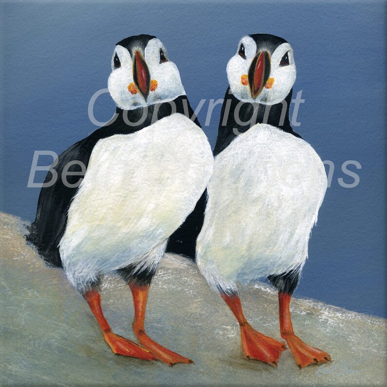 Puffin Tile, Two Puffins Nautical Art Tile Coaster, Puffins on 4 or 6 ...
