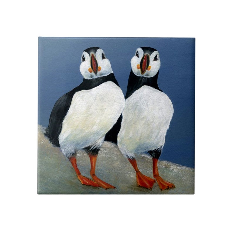 Puffin Tile, Two Puffins Nautical Art Tile Coaster, Puffins on 4 or 6 ...