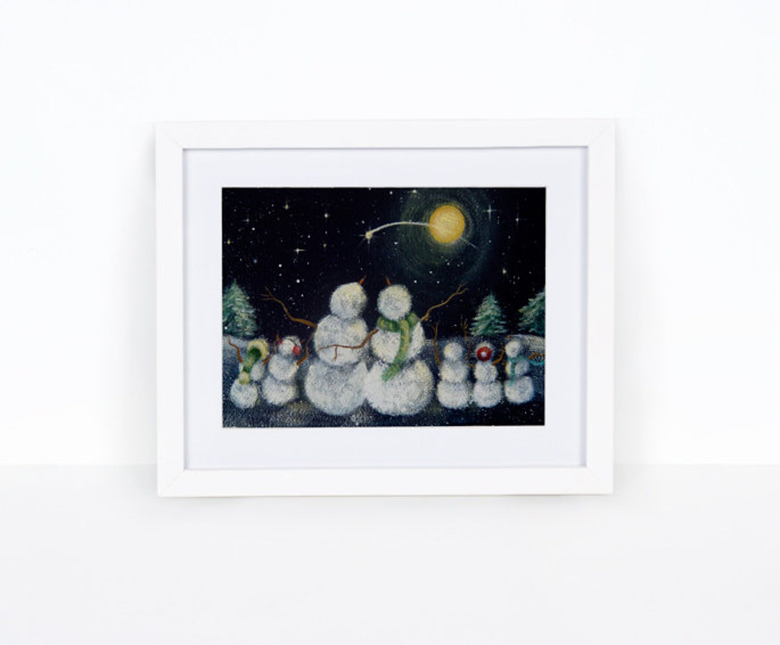 Snowmen Art Print, Shooting Star, Group of Snowmen, Heavenly Wonder Art ...