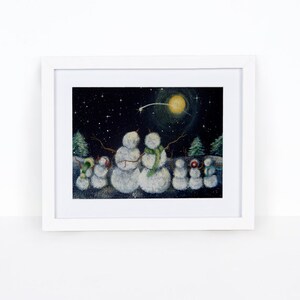Snowmen Art Print, Shooting Star, Group of Snowmen, Heavenly Wonder Art ...