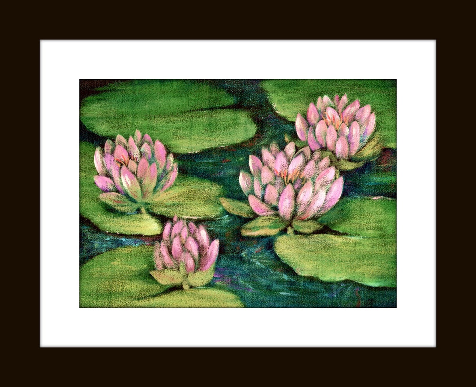 Water Lily Painting Water Lilies Art Print Pink Waterlilies | Etsy