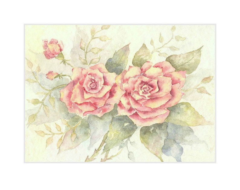 Pink Roses Painting. Watercolor Print Matted Art Print in | Etsy