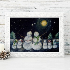 Snowmen Art Print, Shooting Star, Group of Snowmen, Heavenly Wonder Art ...