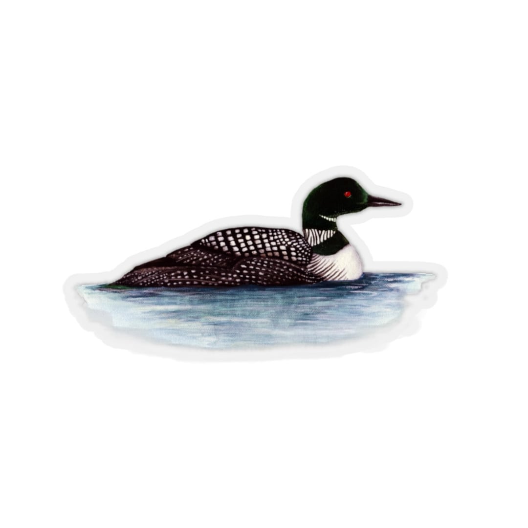 Loon Kiss-cut Sticker, Loon Wading Die Cut Paper Sticker, Black and ...