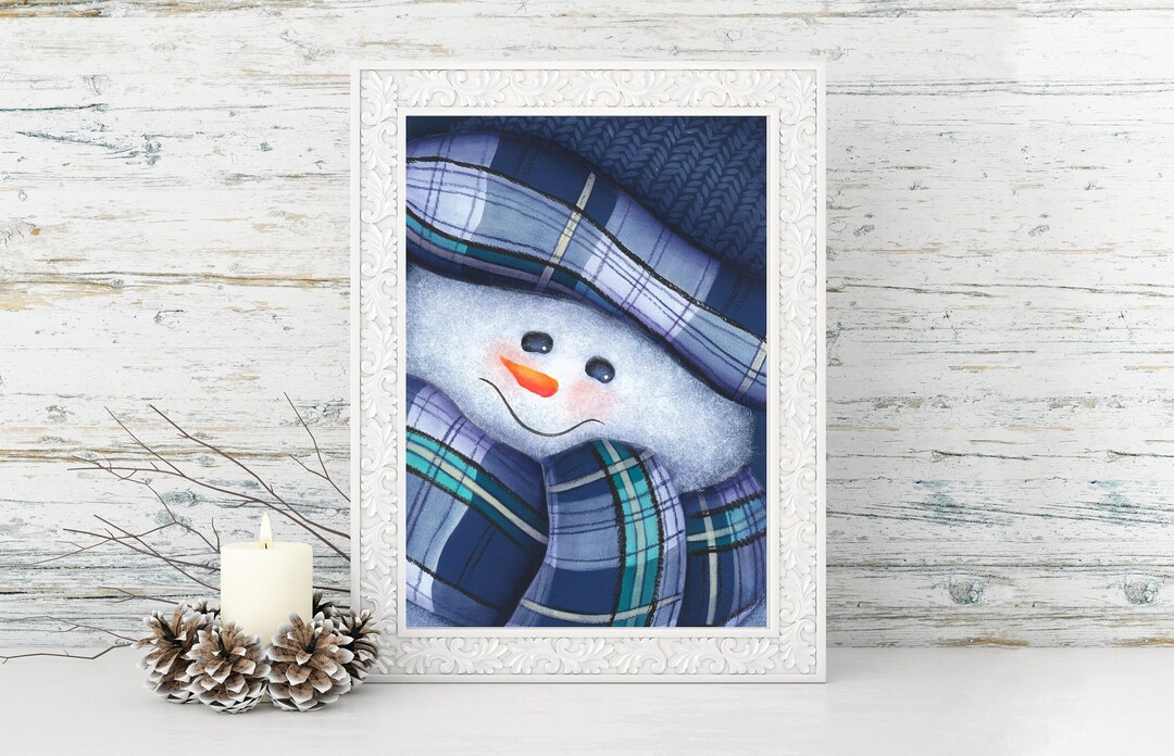 Snowman Art Print, Scottish Snowman Painting, Christmas Print, Snowman ...