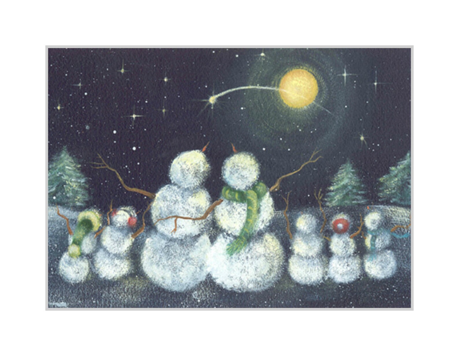 Snowmen Art Print, Shooting Star, Group of Snowmen, Heavenly Wonder Art ...