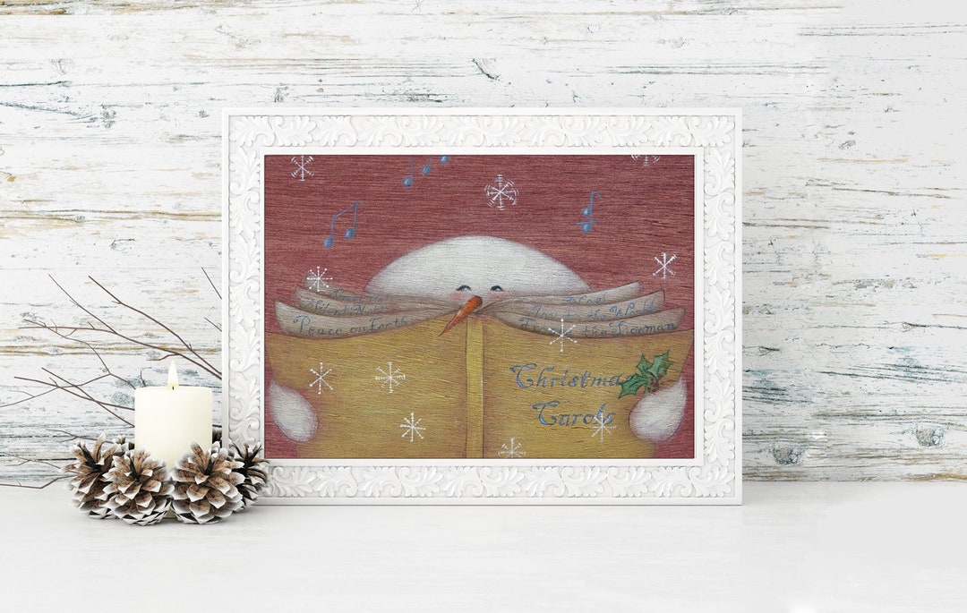 Snowman Print, Snowman Caroling, Folk Art Snowman, Christmas Carols ...