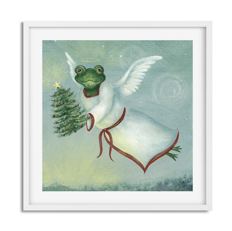 Frog Art Print, Christmas Animal Print, Art Print of Flying Frog Angel ...