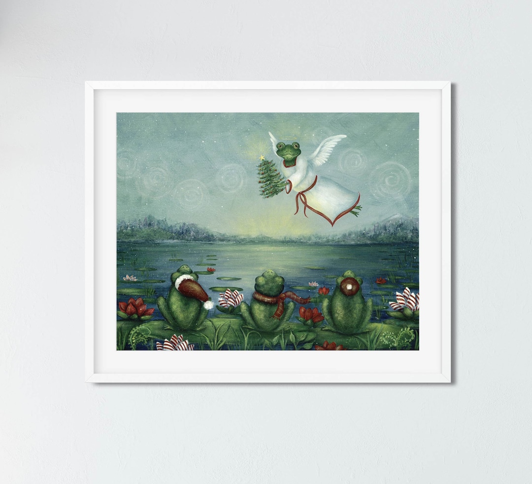 Frog Art Print, Christmas Animal Print, Art Print of Flying Frog Angel ...