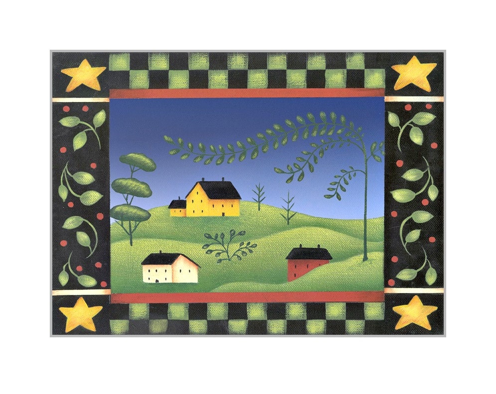 Folk Art Painting Primitive Art Print Primitive Houses With - Etsy