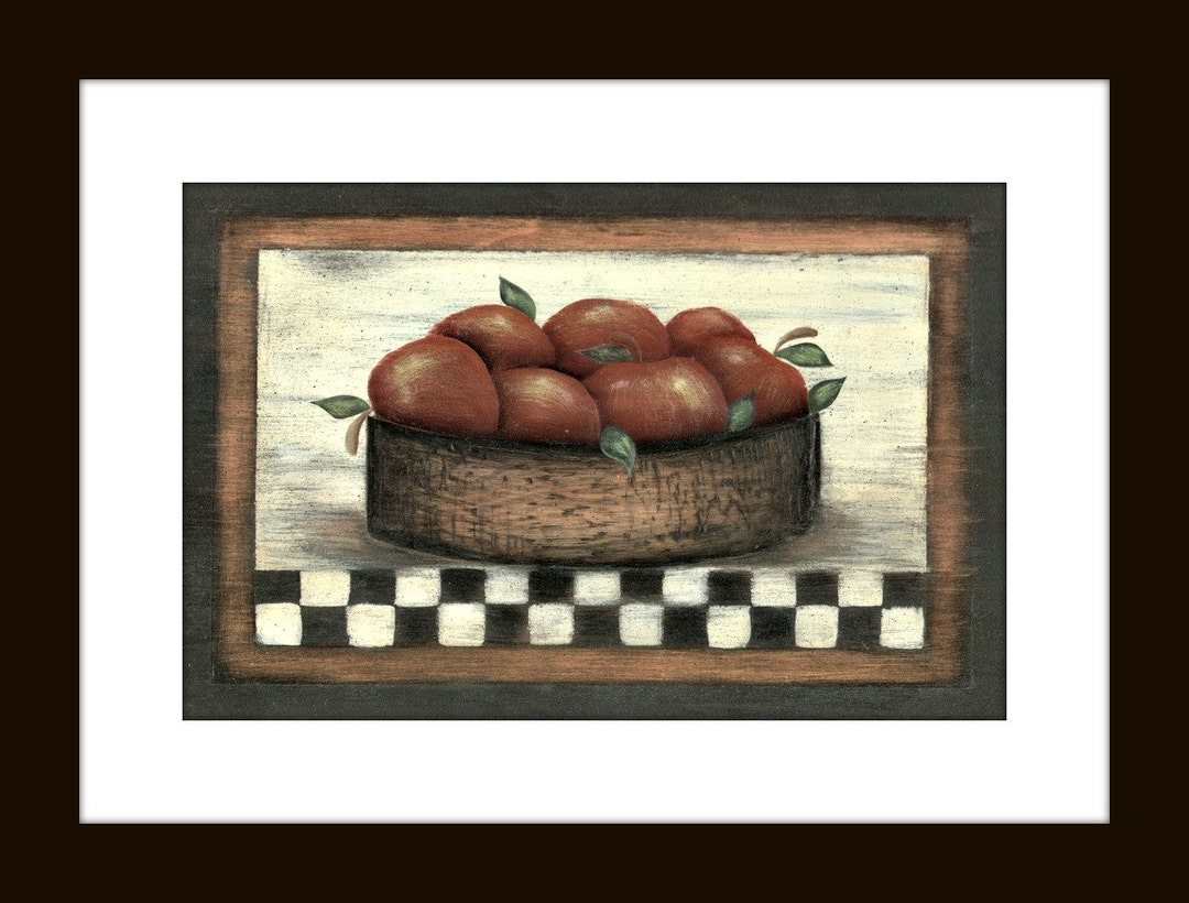 Kitchen Art, Country Apples Art Print, Primitive Decor, Apple Painting ...