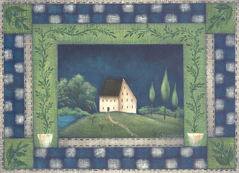 Primitive Home Decor, Rustic Wall Art, Folk Art Painting, Acrylic Night ...