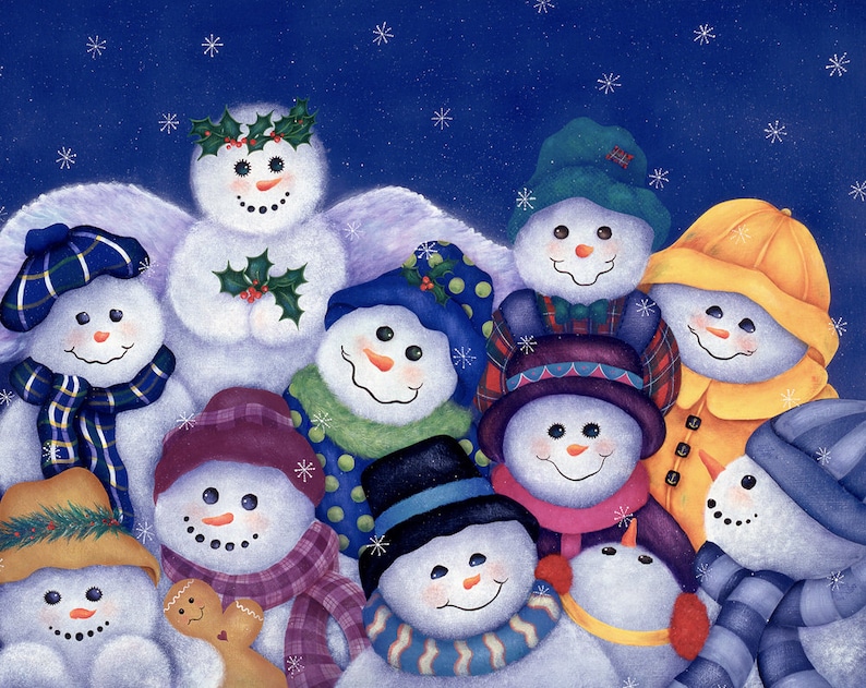 Snowman Art Print Lots of Cute Snowmen Family of Snowmen Art - Etsy