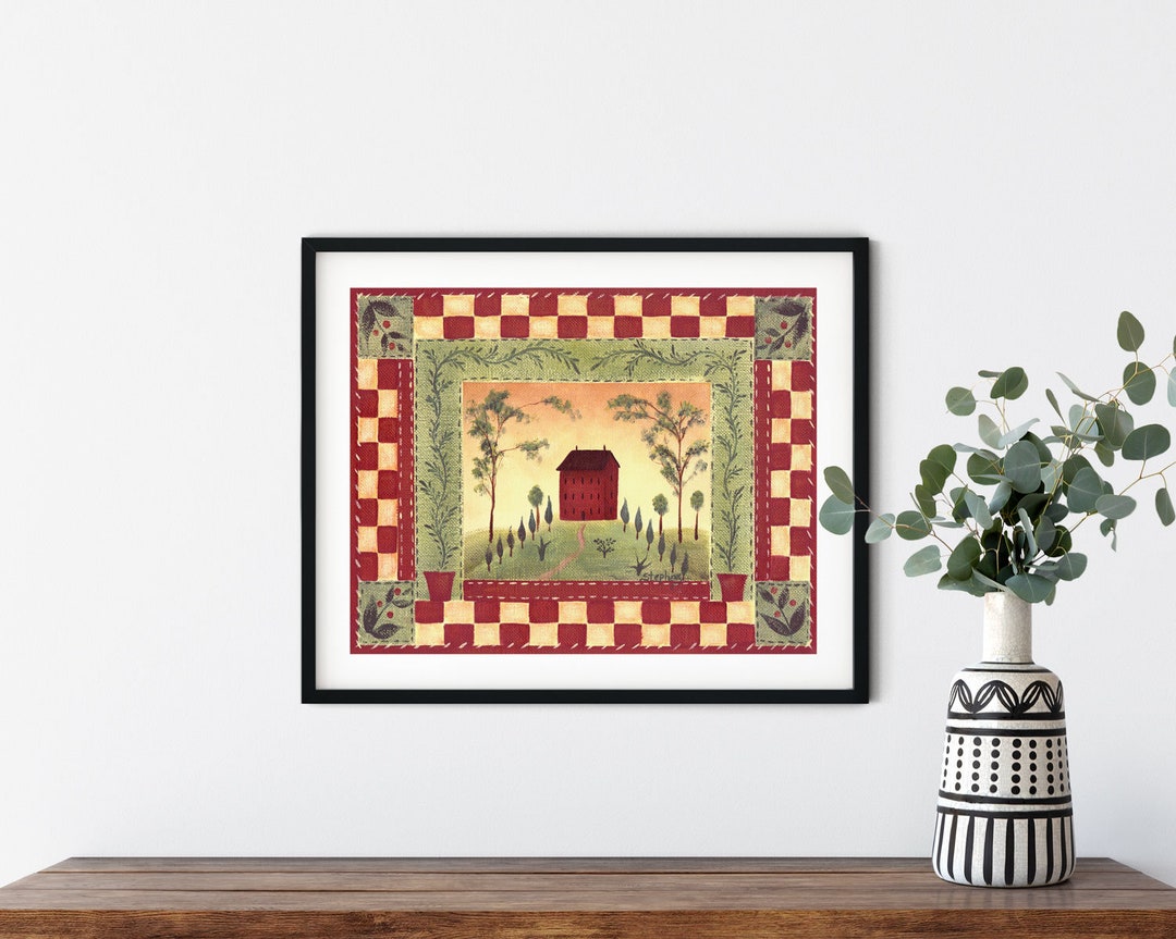 Folk Art Print, Country Home Painting Art Print, Primitive Art Print ...