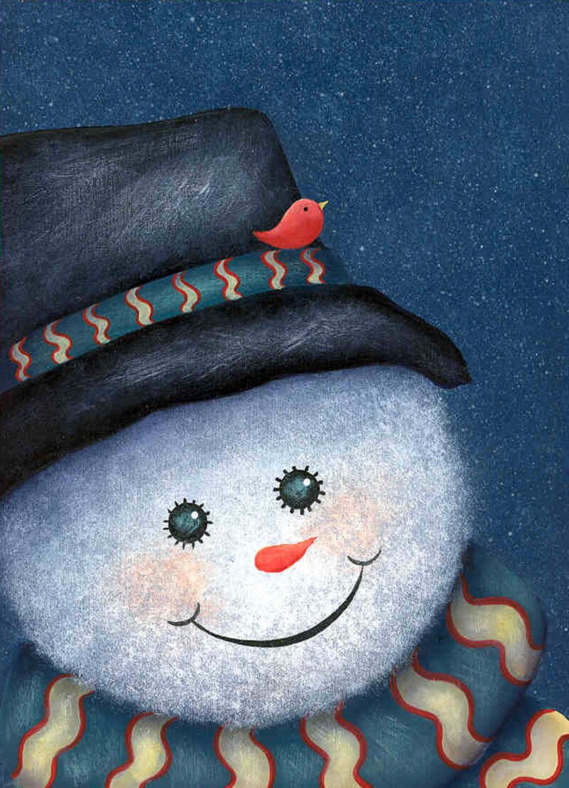 Snowman Art Print, Whimsical Snowman With Red Bird on Hat - Etsy