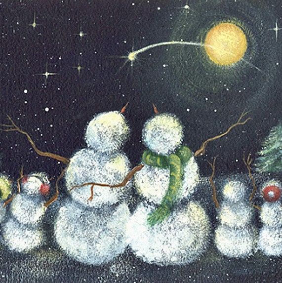 Shooting Star Snowman Tile, Heavenly Wonder Coaster Art Tile, Print on ...