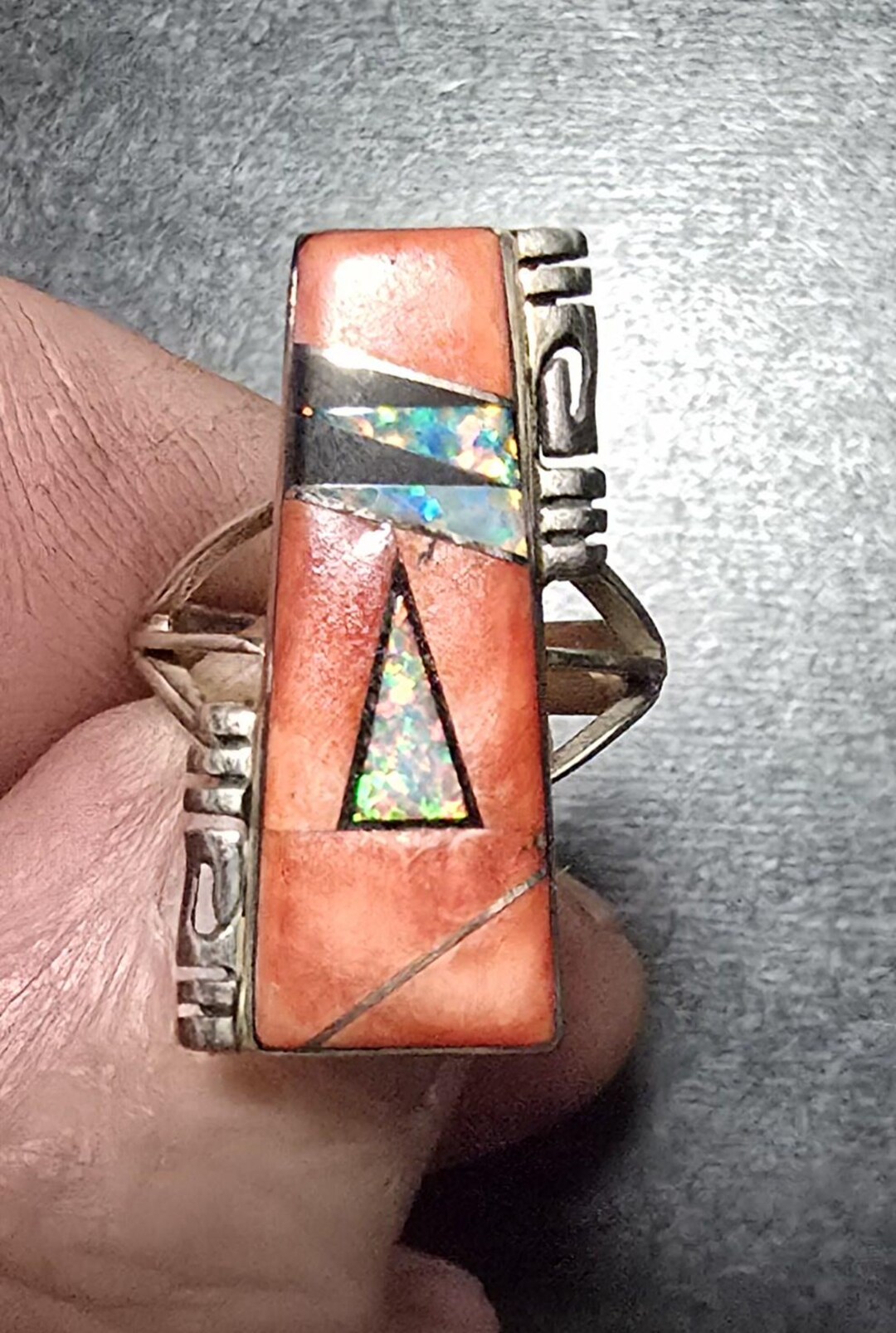 Amazing Natural Red Spiny Oyster Shell Black Onyx Opal 10 Stone Ring ...
