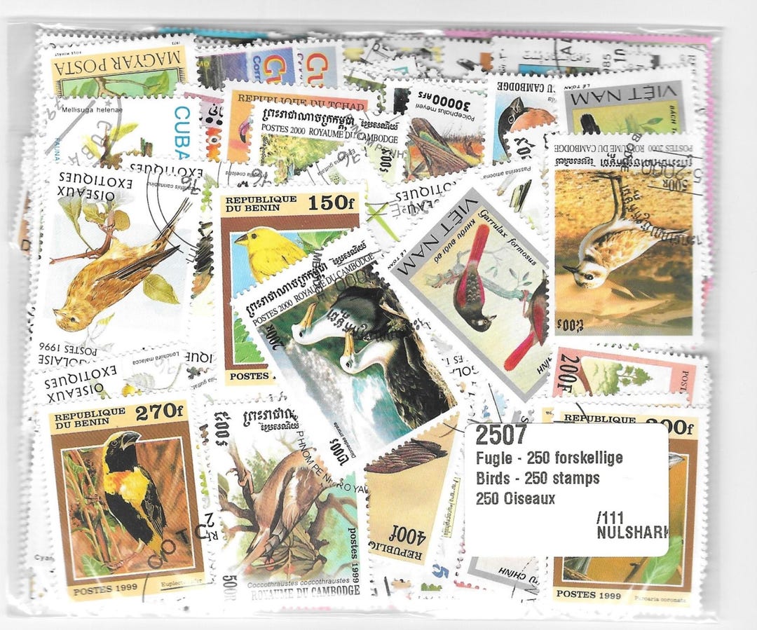 Thematic Postage Stamp Collection - Birds 250 Different off Paper #2507 ...