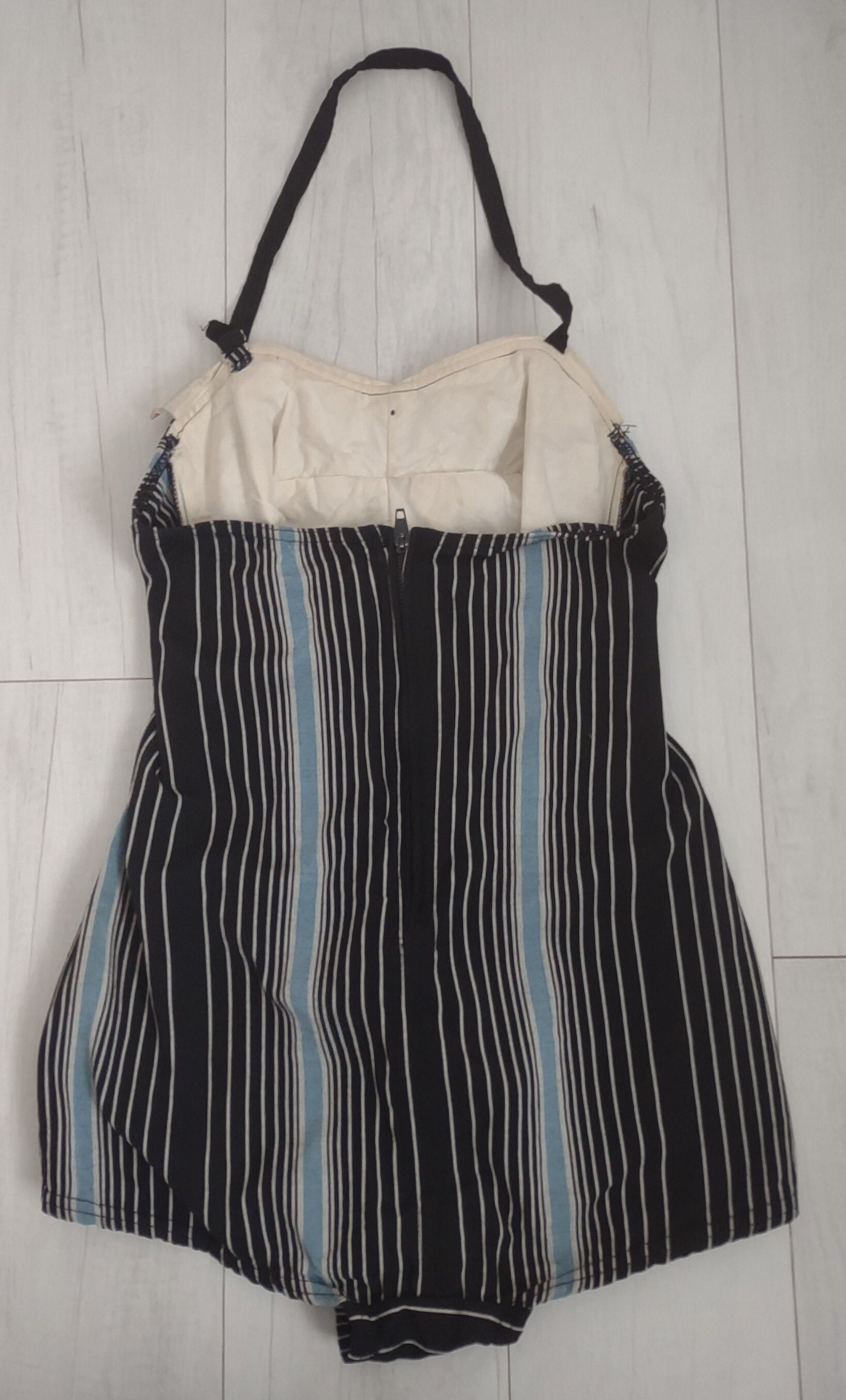 Vintage 1950's Surf Togs Pin-up Nautical Blue Striped Swimsuit Size 32/ ...