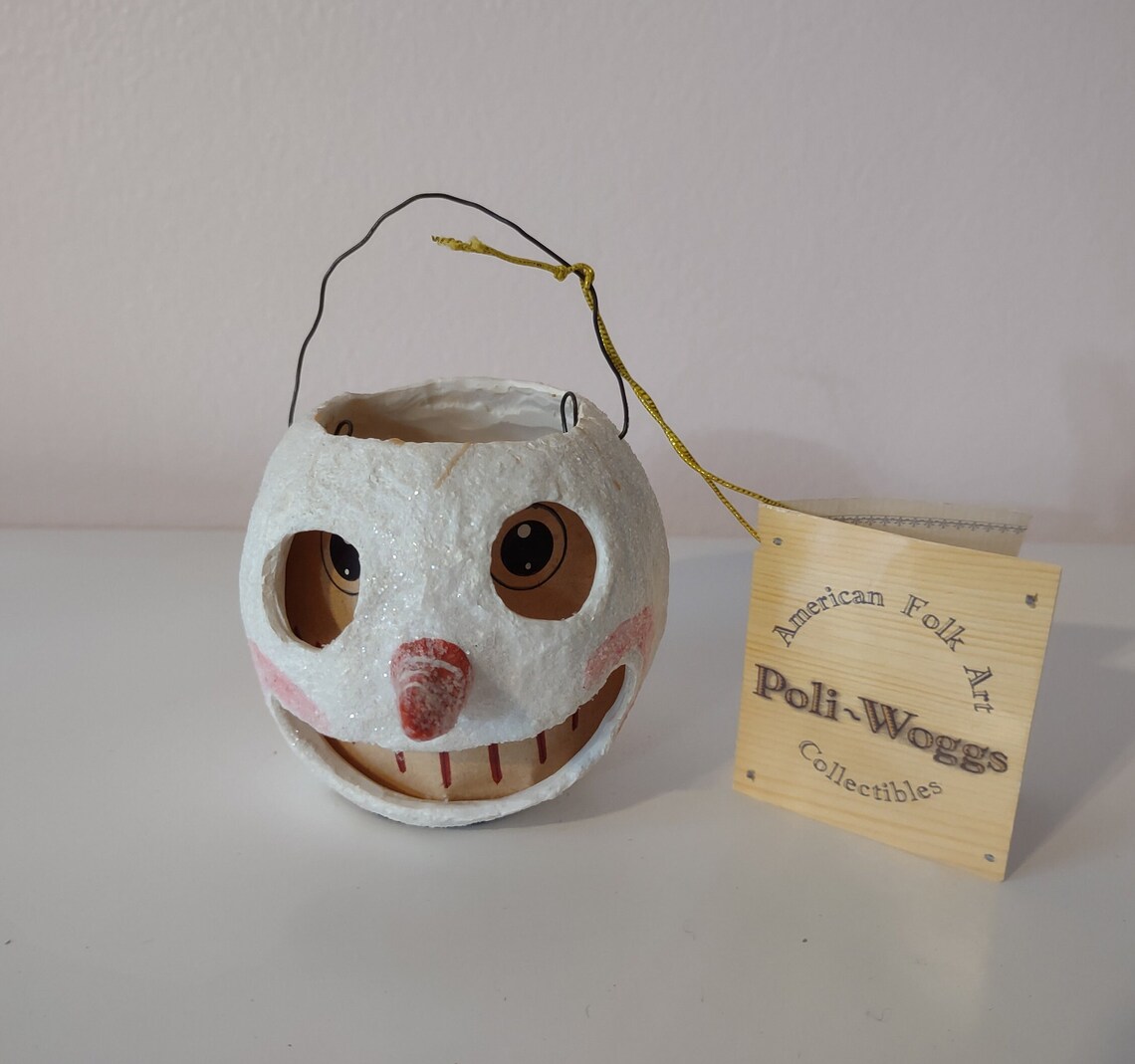 Vintage Poliwoggs 2000 Snowman Face Bucket Paper Mache' American Folk ...