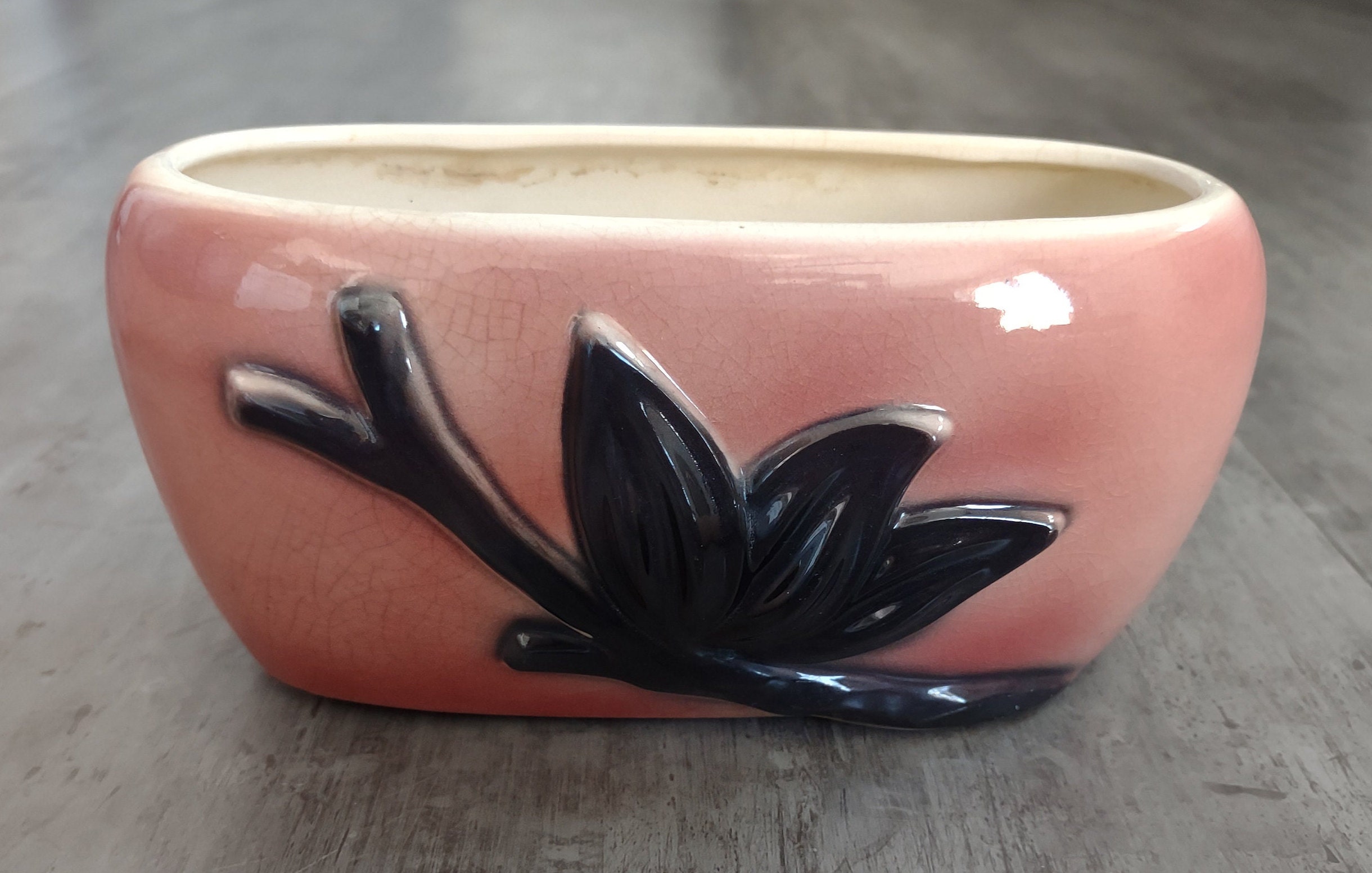 Vintage 1950's Art Deco Royal Copley Planter Pink With Black Leaf - Etsy