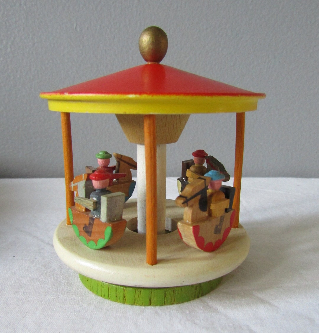 Vintage German Erzgebirge Wood Toy Spin Carousel Doll Dollhouse Size ...