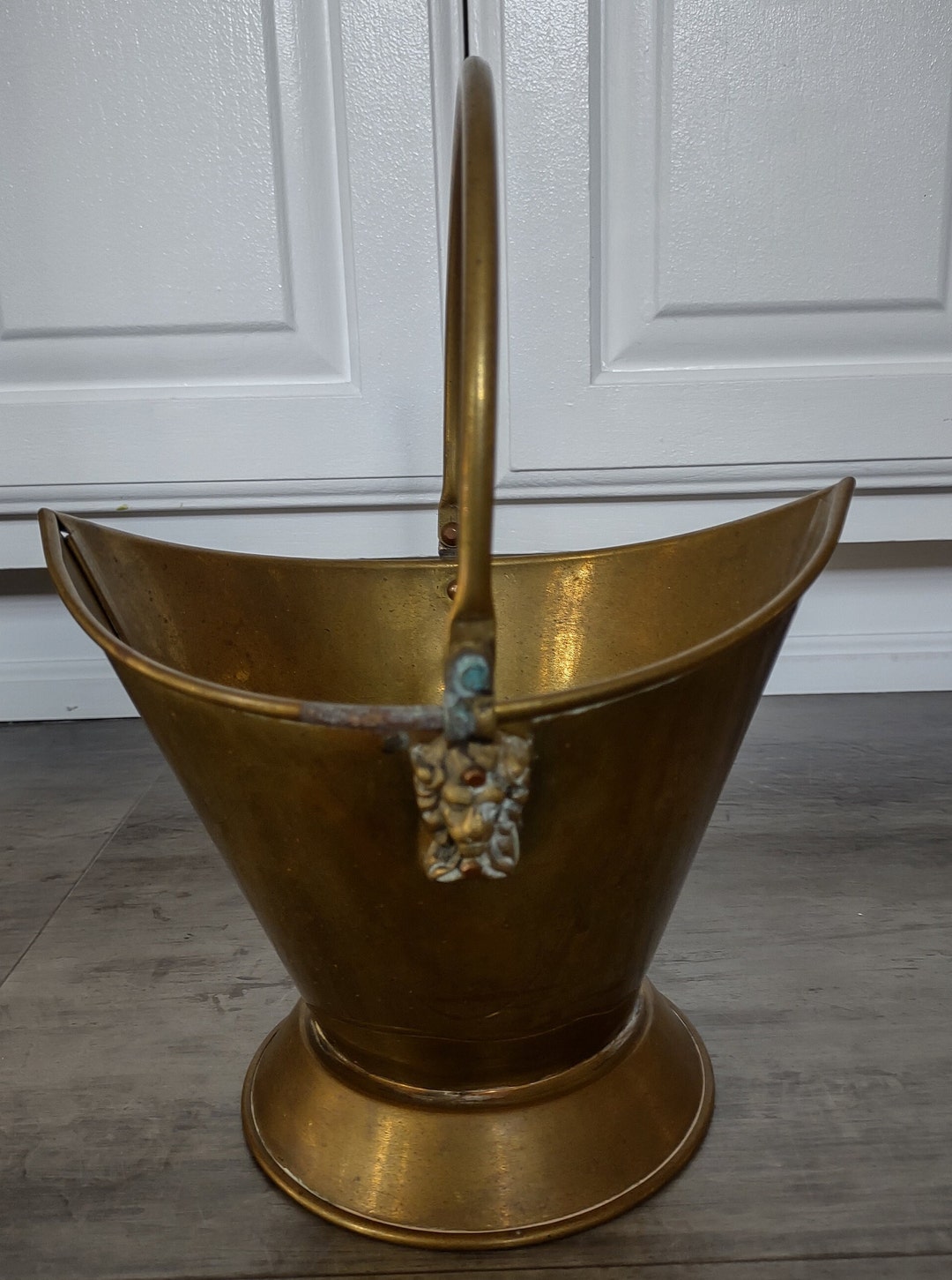 Vintage Holland Brass Ash Bucket Lions Head Scuttle Bucket Fireplace ...