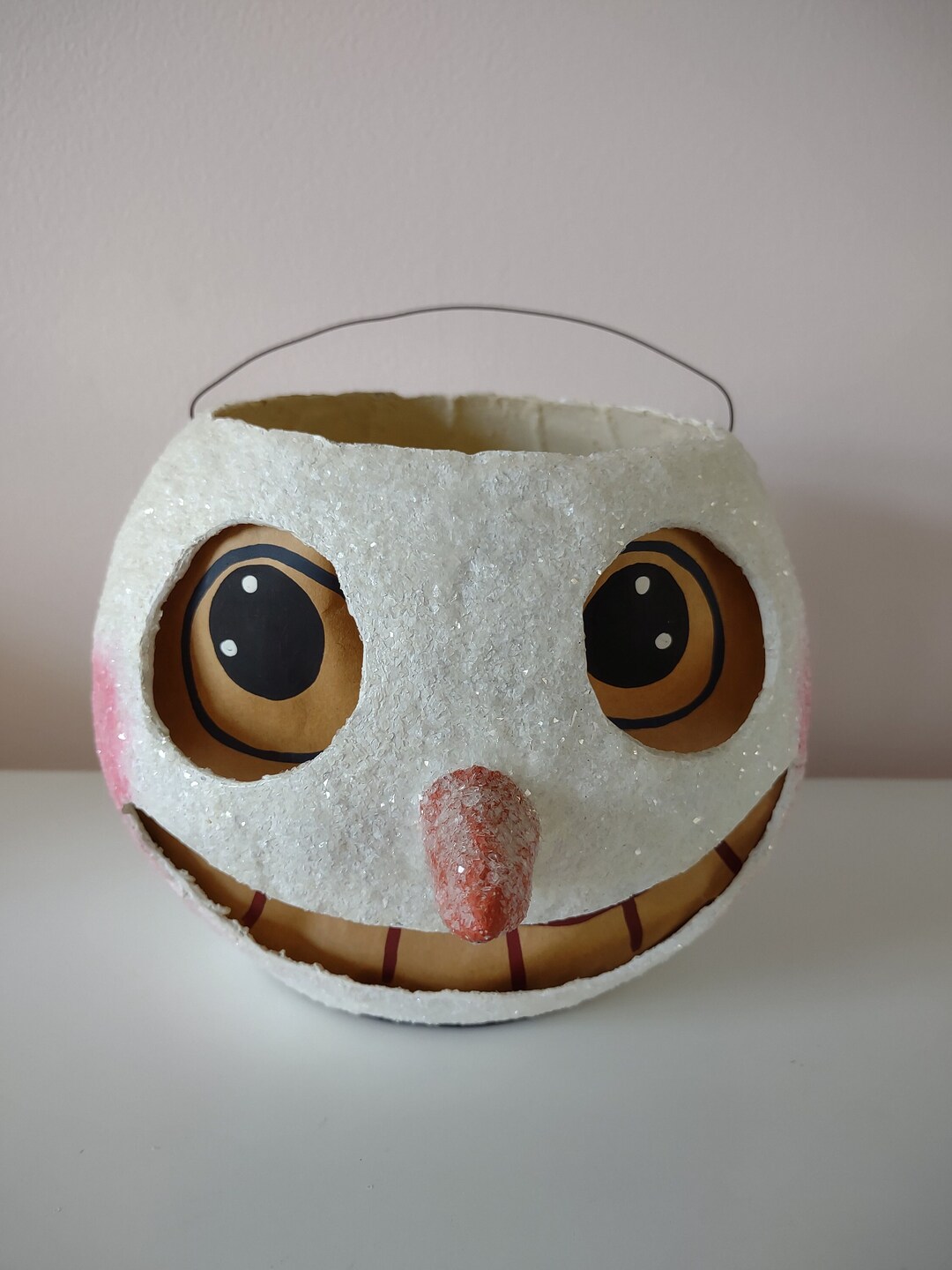 Vintage Poliwoggs 1999 Snowman Face Bucket American Folk Art ...