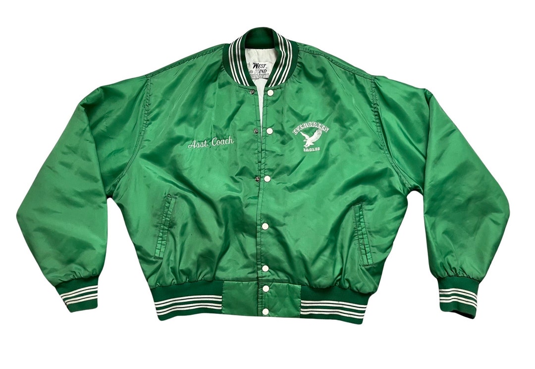 Vintage 90's Satin Evergreen Eagles High School Football Jacket ...