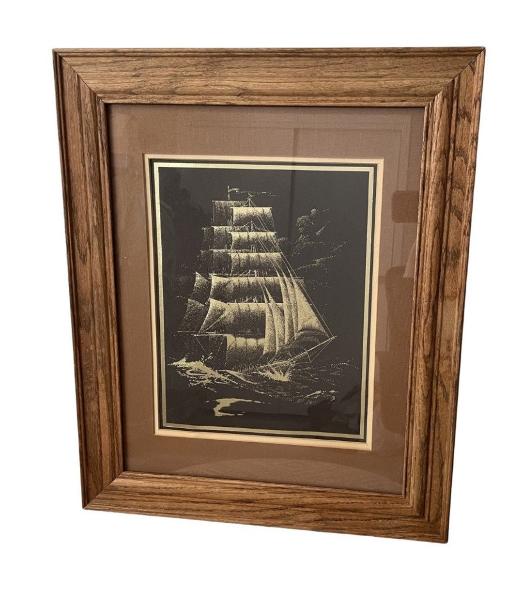 Framed 1970's Clipper Ship Etching on Foil by Paul M. Breeden Art ...