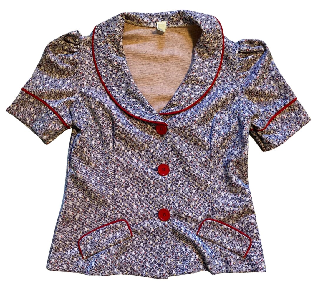 Vintage 70's Mod Beeline Fashion 3 Button, Multicolored Blouse. Labeled ...